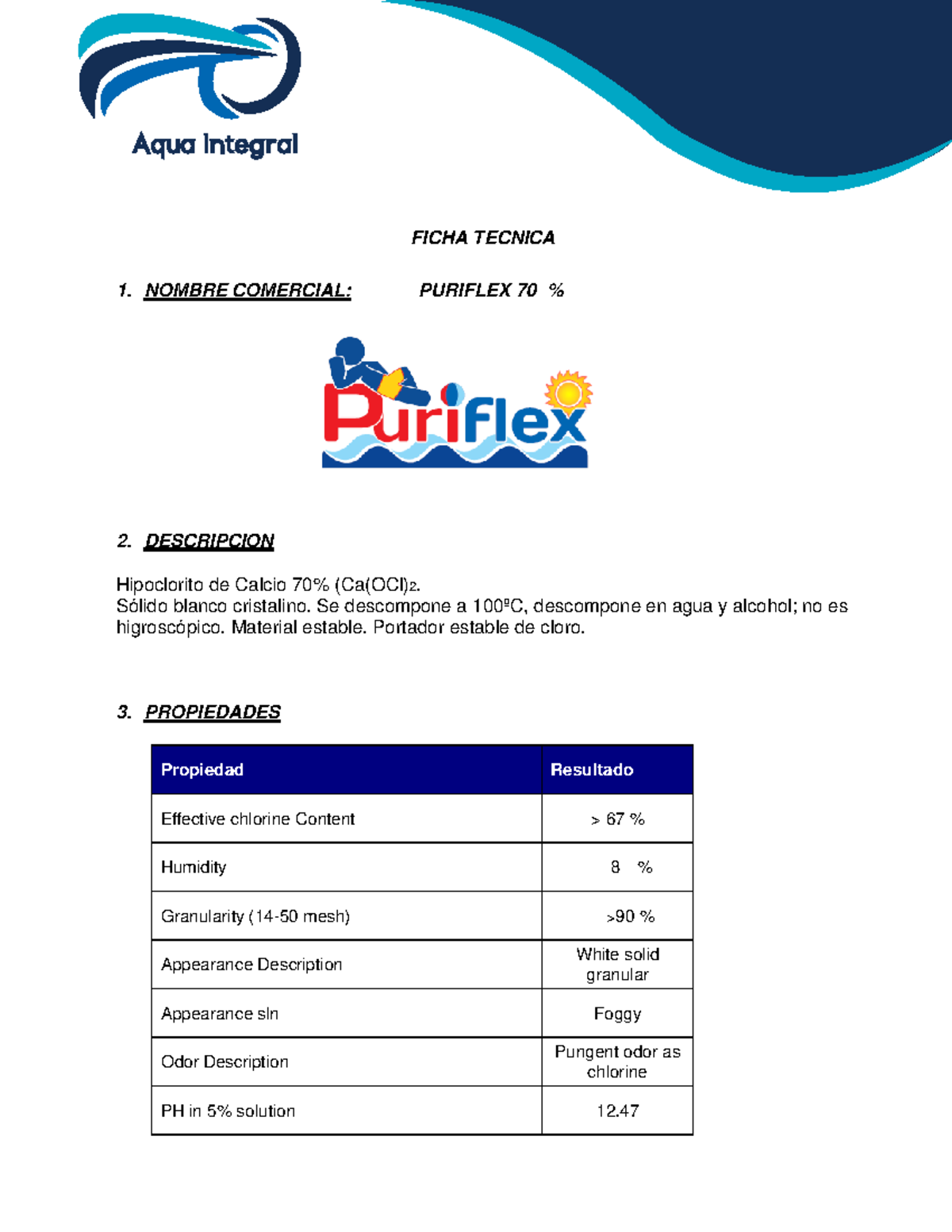 Ficha Tecnica Puriflex - FICHA TECNICA 1. NOMBRE COMERCIAL: PURIFLEX 70 ...
