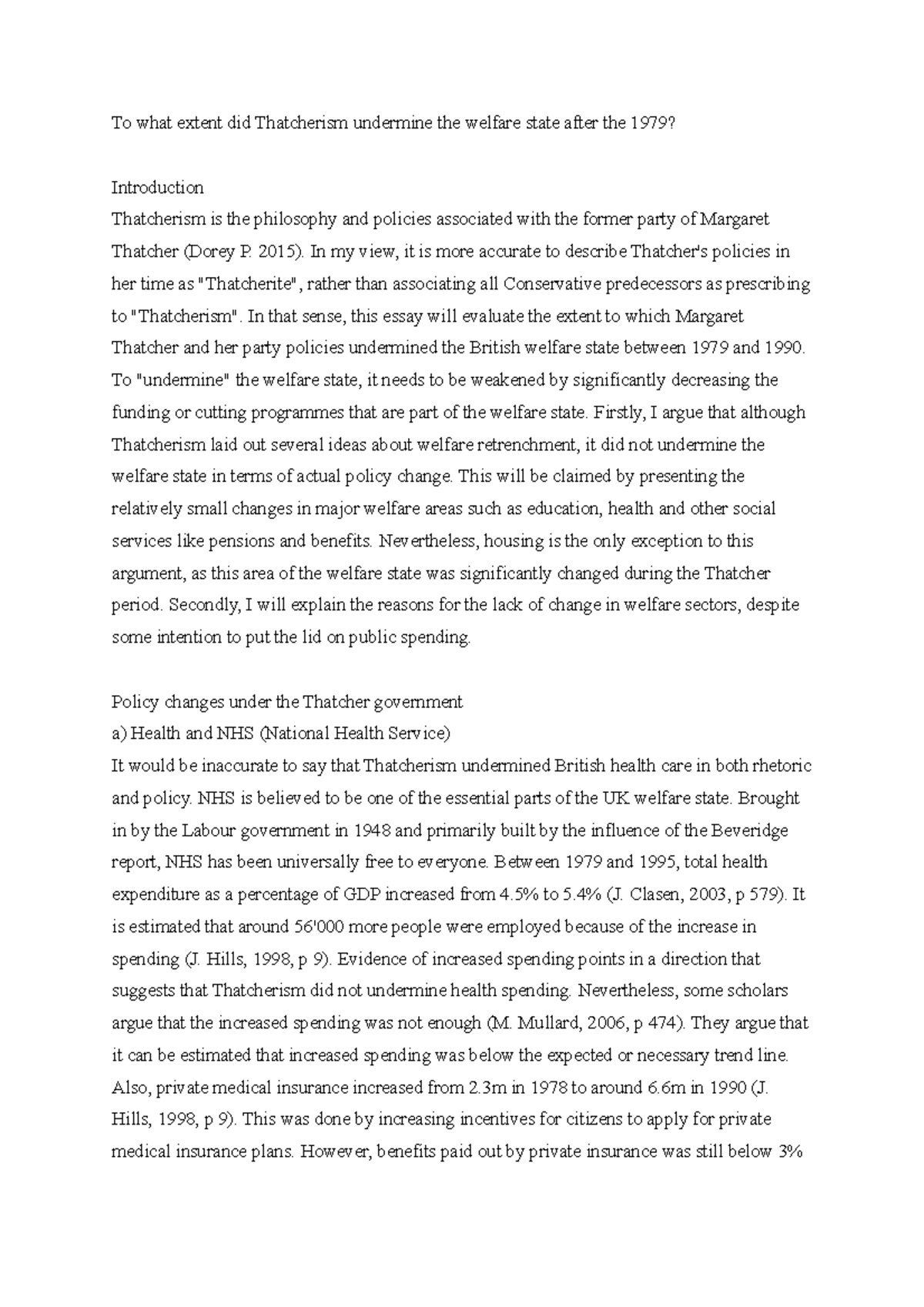 Essayyyy - To what extent did Thatcherism undermine the welfare state ...