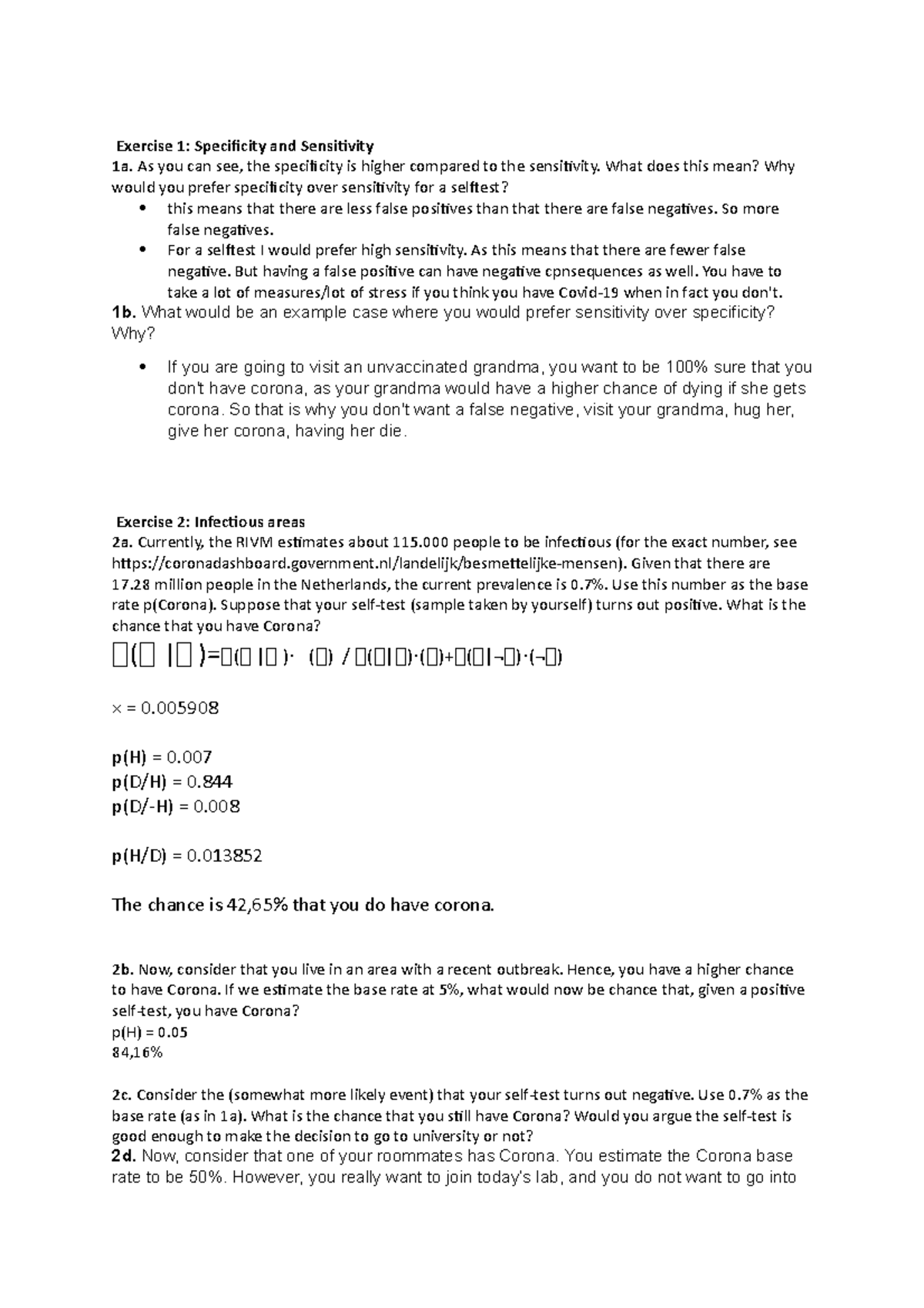 Lab 3 on sensitivity and specificity - Exercise 1: Specificity and ...