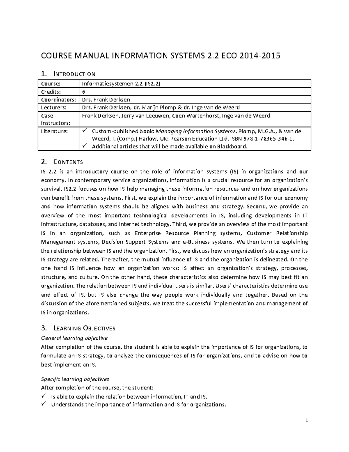 Course Manual IS22 2014 v1 - COURSE MANUAL INFORMATION SYSTEMS 2 ECO 1 ...