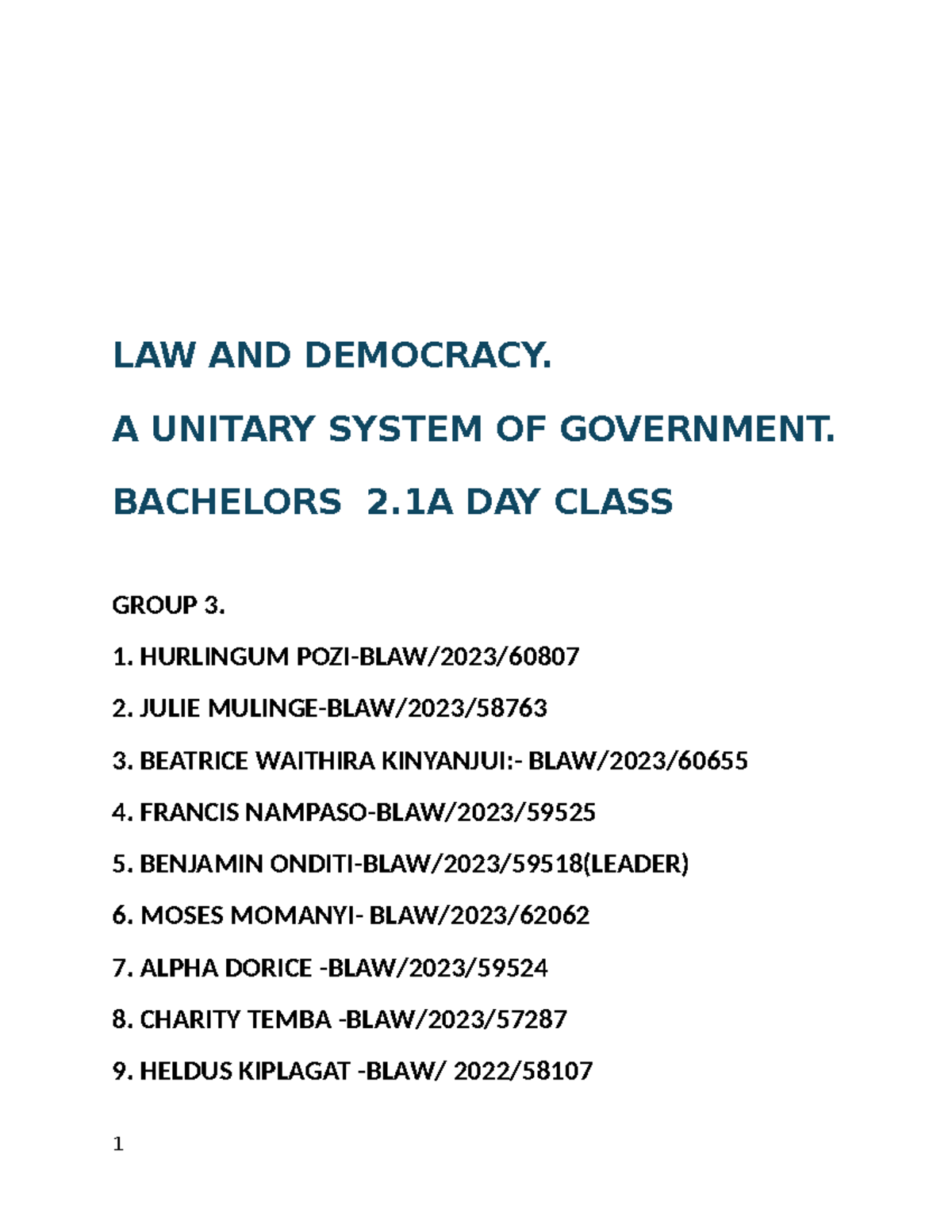 Group 3 Unitary System OF Government - LAW AND DEMOCRACY. A UNITARY ...