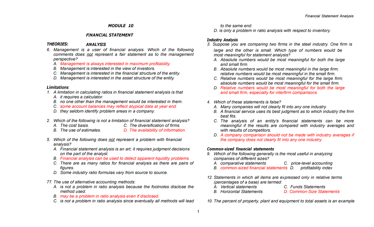 MAS Bobadilla 10- Financial Statement Analysis 275 - Financial ...