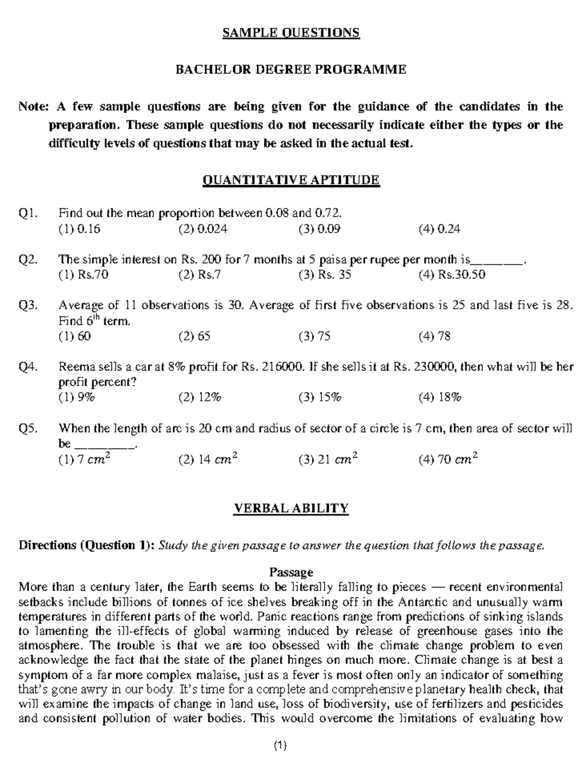 FDDI Question Paper - SAMPLE QUESTIONS BACHELOR DEGREE PROGRAMME Note ...