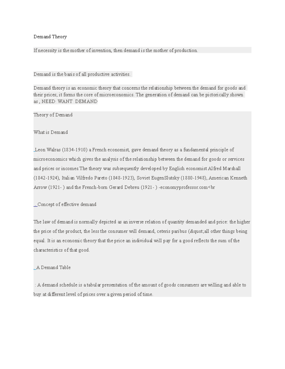 Demand Theory - Lecture notes 1 - Demand Theory If necessity is the ...