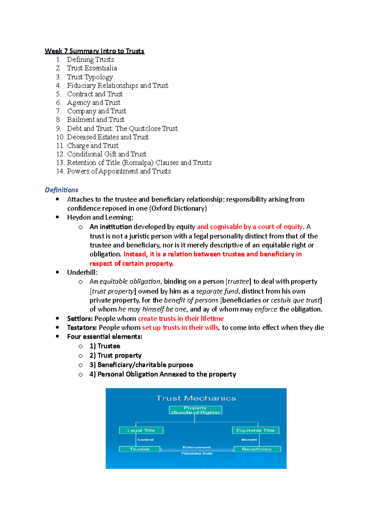 Week 7 Summary - week 7 - Week 7 Summary Intro to Trusts 1. Defining ...