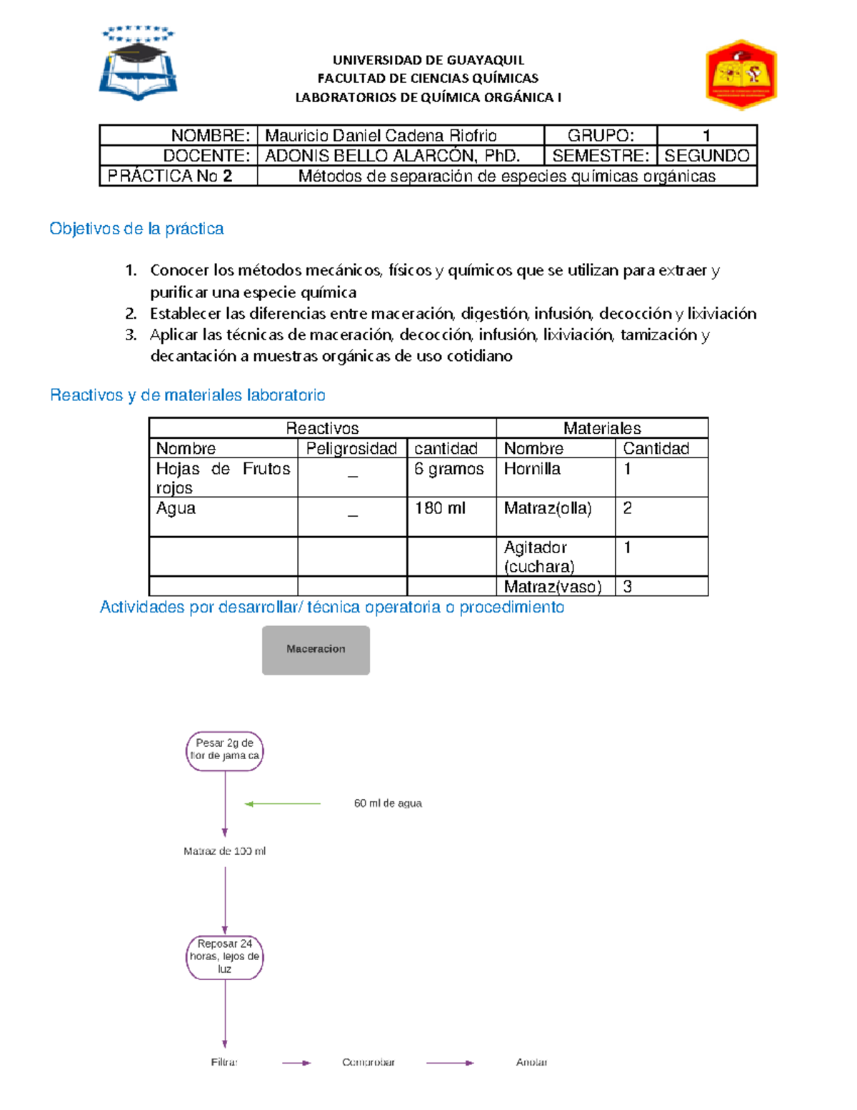 Informe #3 practica de orgánica docente ADONIS BELLO ALARCÓN - FACULTAD ...