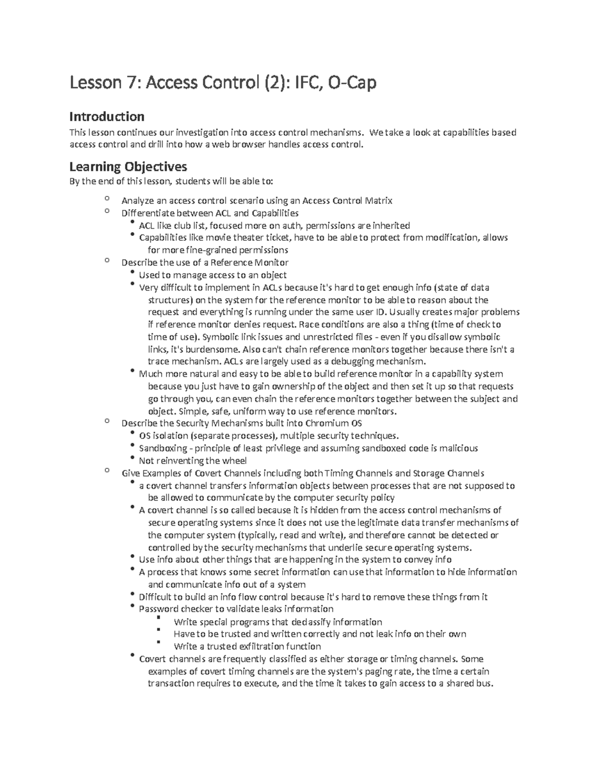 Access Control Learning Objectives (filled out) - Warning: TT ...