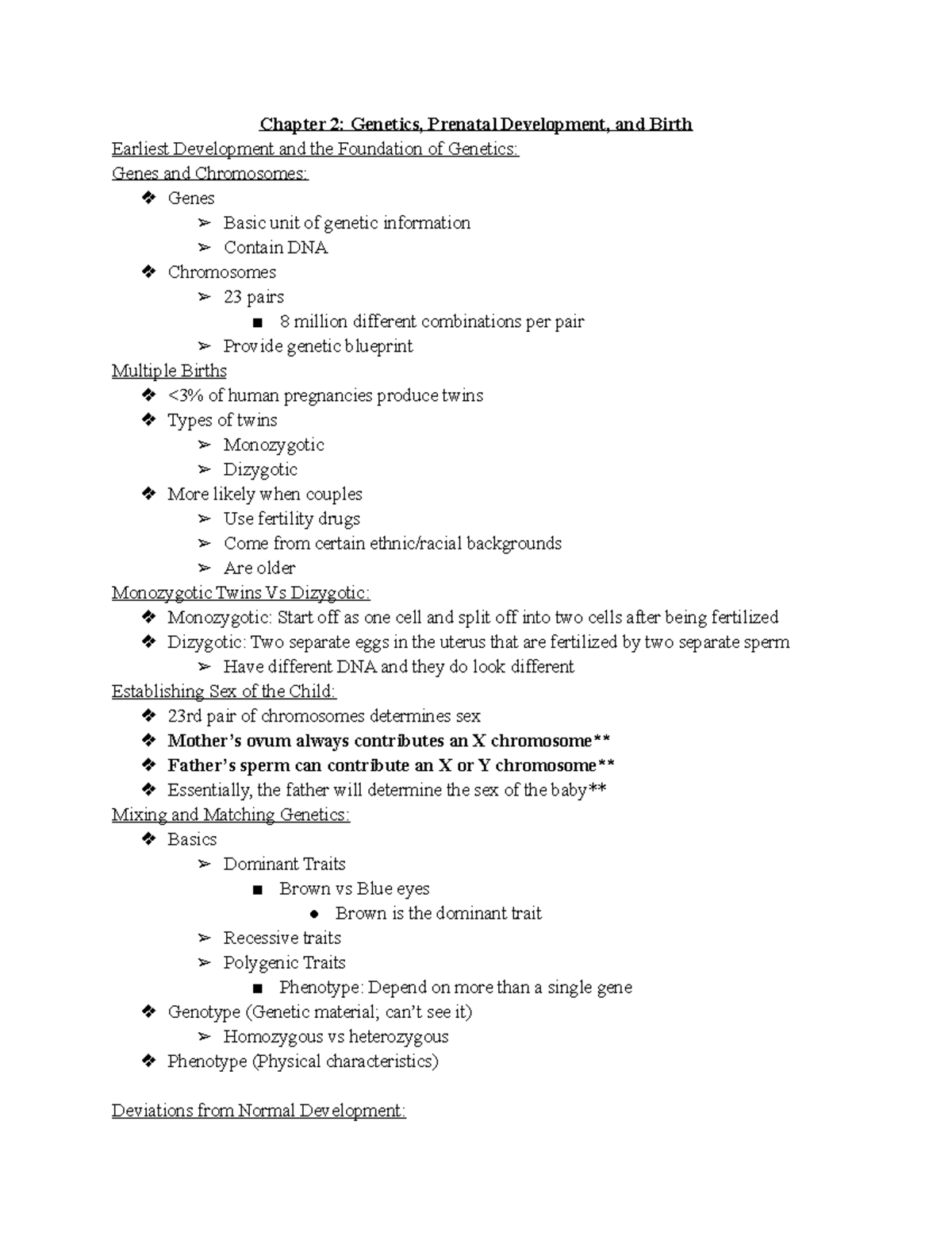 Chapter 2 Genetics, Prenatal Development, and Birth - Toward the end of ...