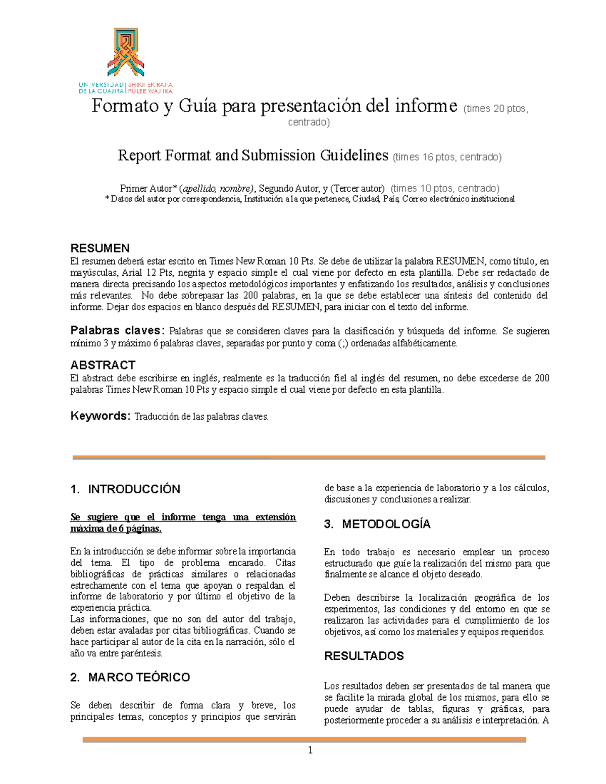 Formato informe de laboratorio tipo articulo - Formato y Guía para ...