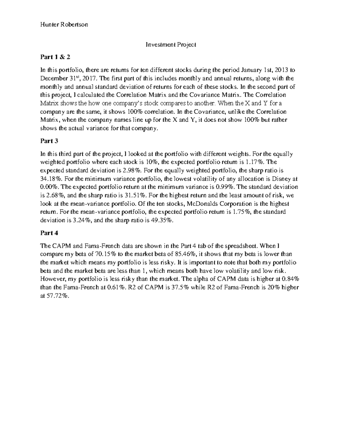 Investment Project Write Up - Hunter Robertson Investment Project Part ...
