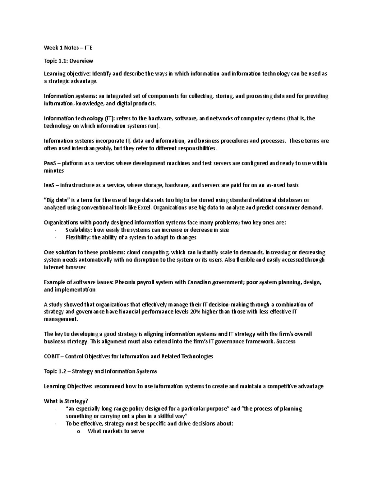 Week 1 Notes - Week 1 Notes – ITE Topic 1: Overview Learning objective ...