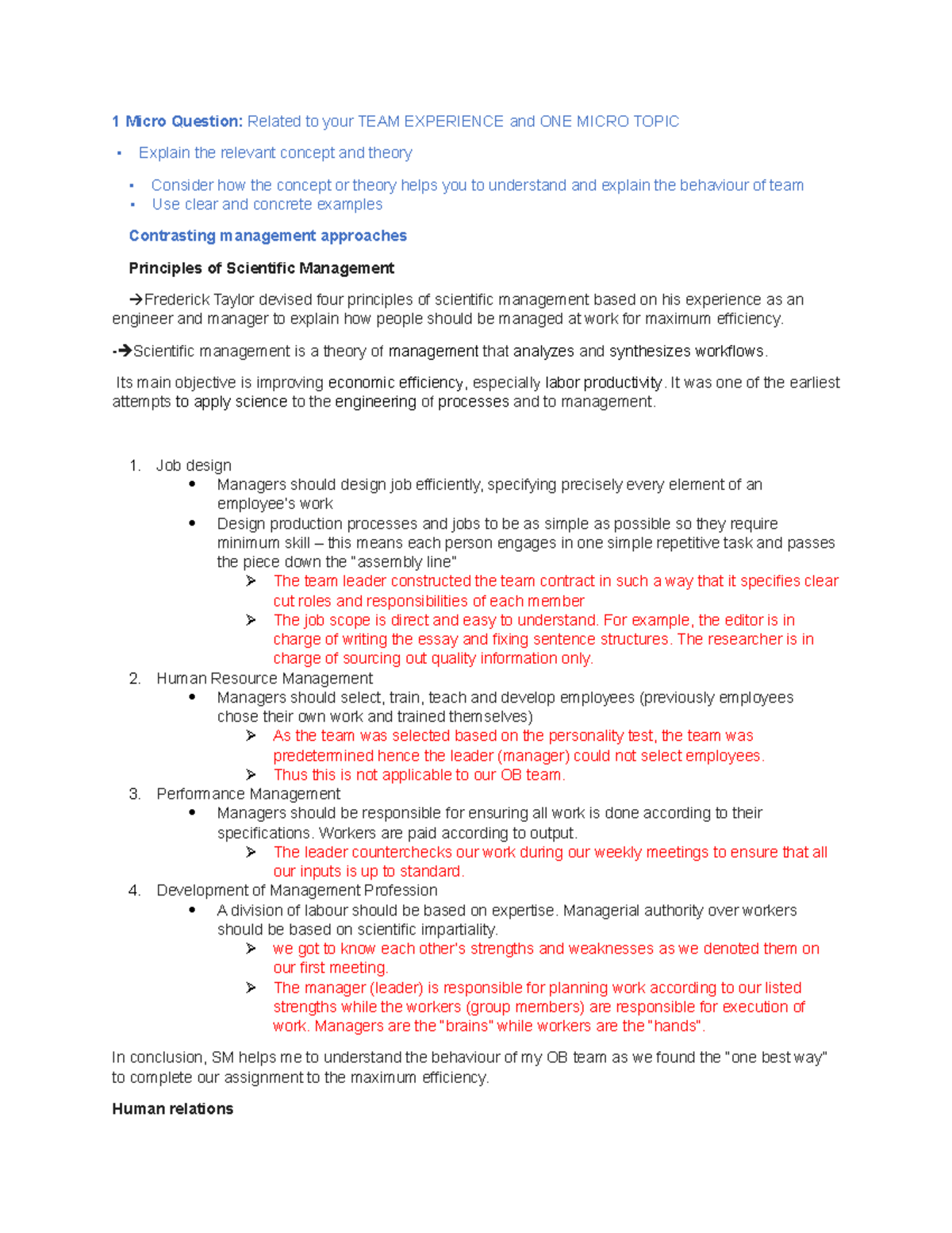 micro notes for the exam - 1 Micro Question: Related to your TEAM ...