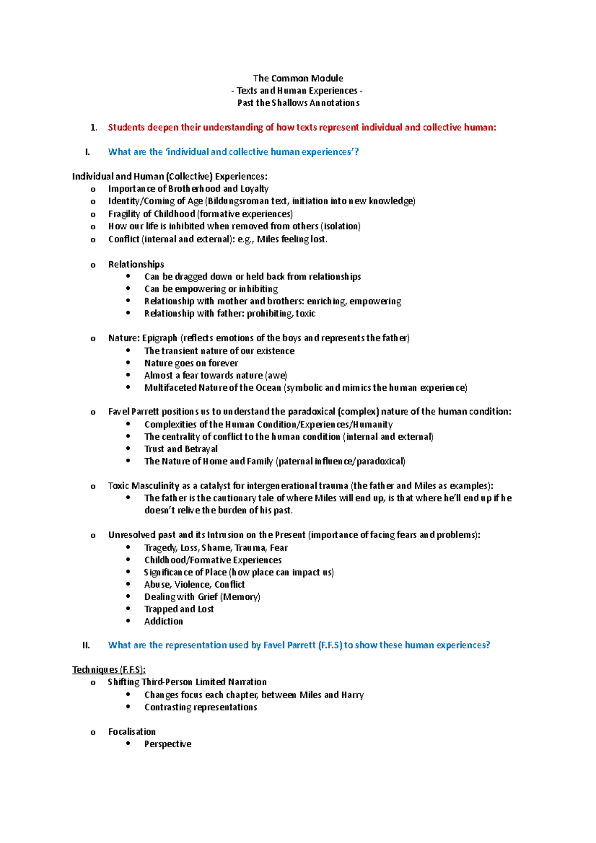 Past The Shallows HSC notes - The Common Module Texts and Human ...