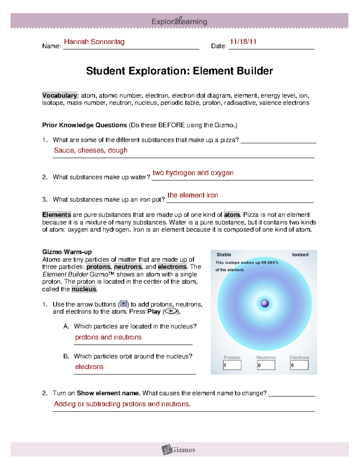 Element builder form - Hannah Sonnentag Name: Date: Student Exploration ...