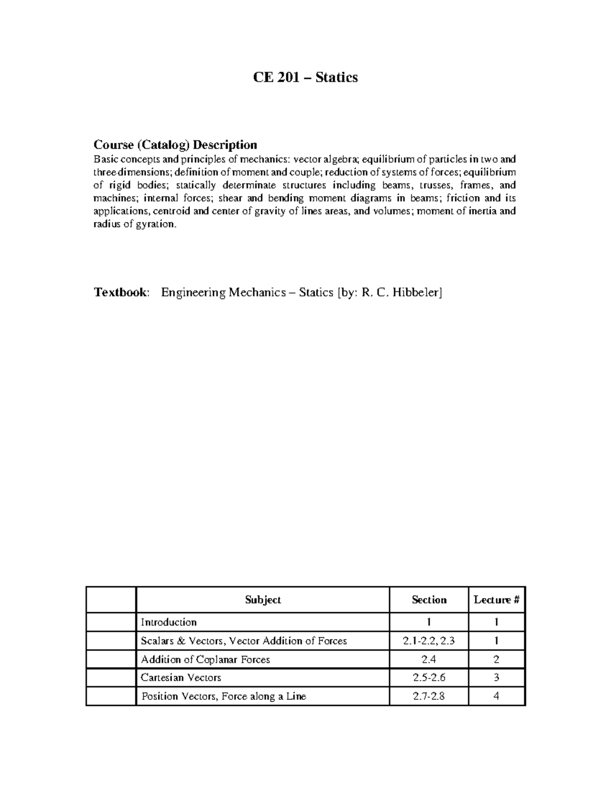 CE 201 - Week 1 tutorial - CE 201 – Statics Course (Catalog ...