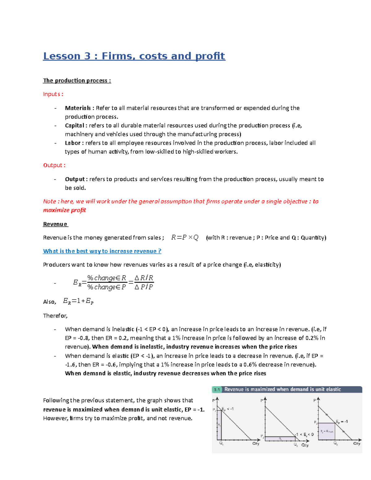 Lesson 3, Firms cost and profit - Lesson 3 : Firms, costs and profit ...