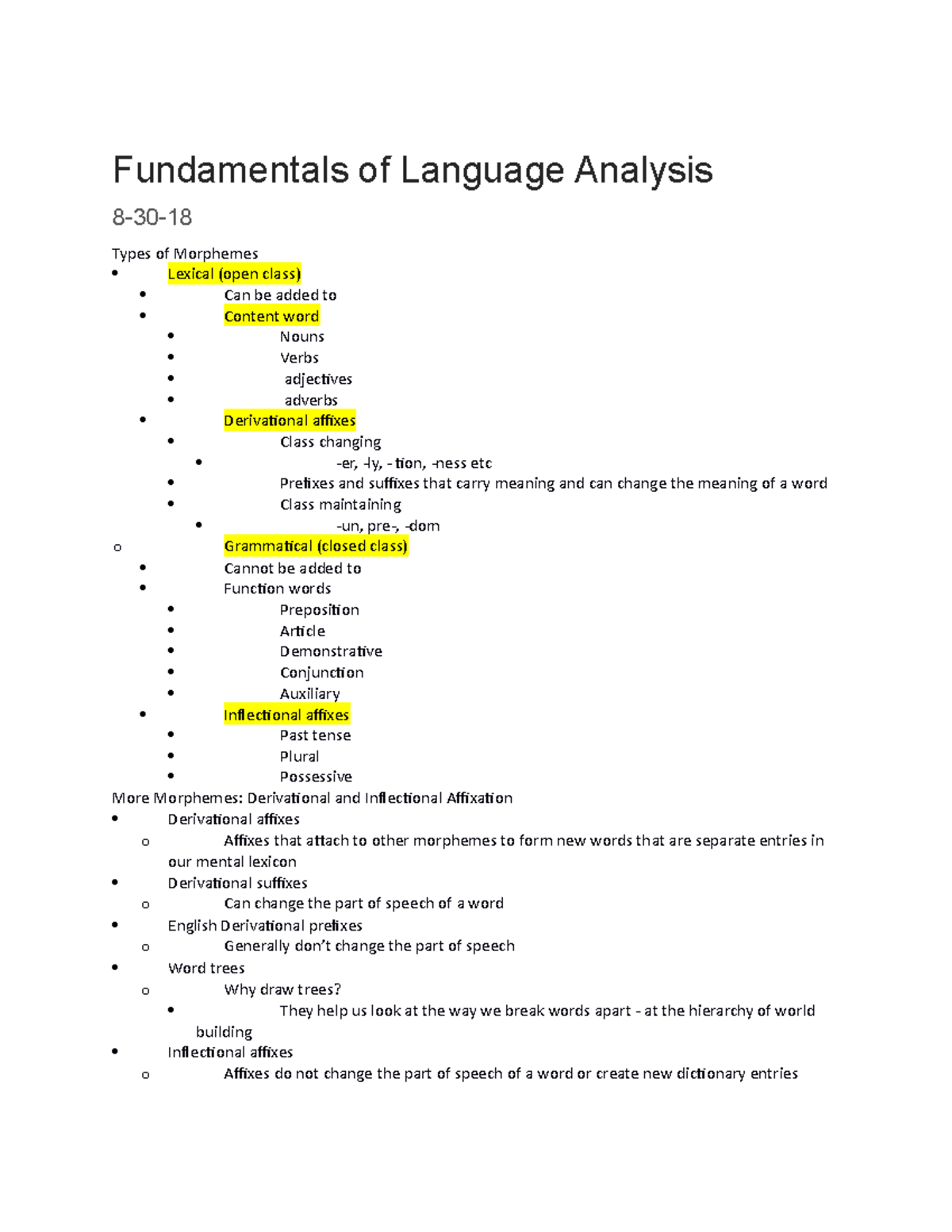 Morphemes 8-30 - Lecture notes 4 - Fundamentals of Language Analysis ...