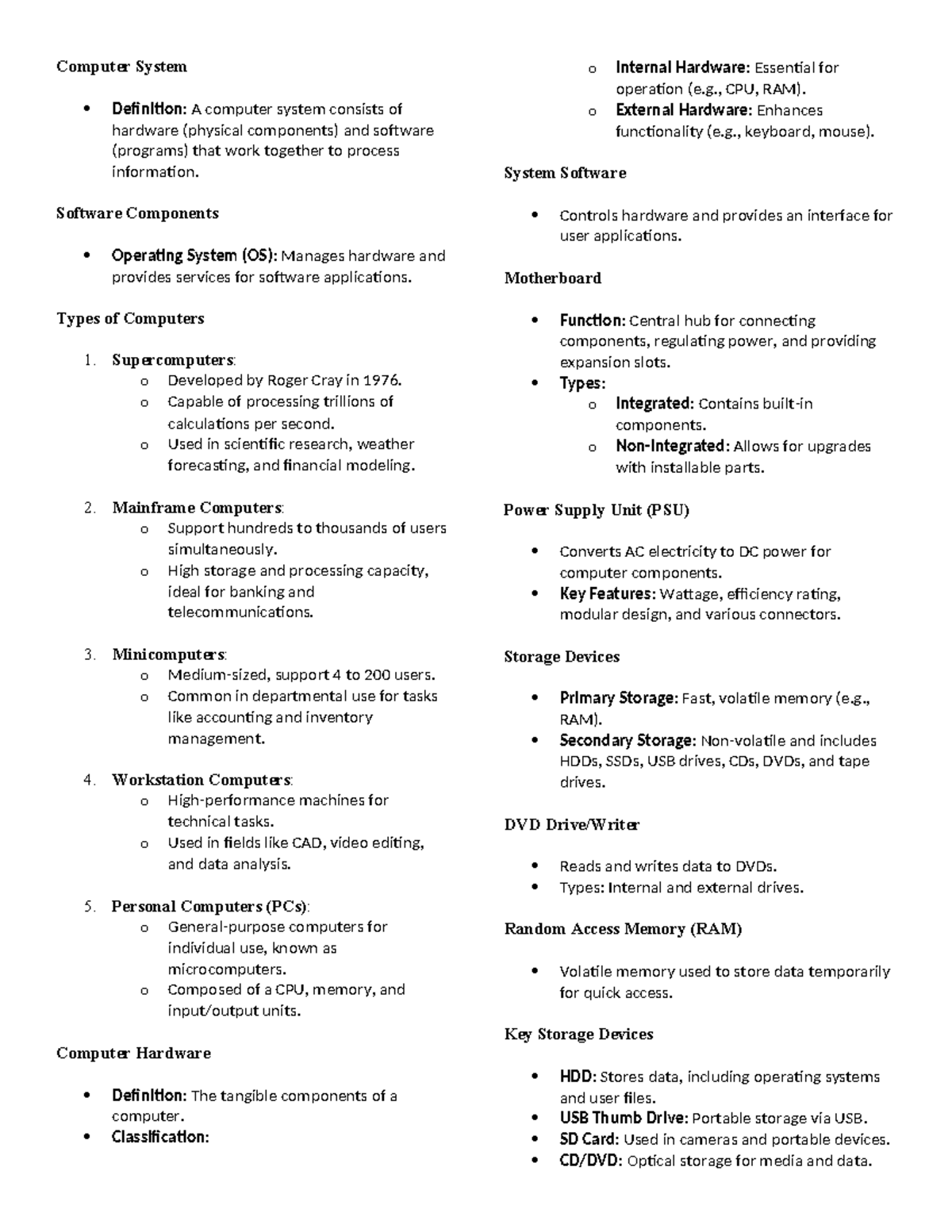 ITS101-Reviewer - None - Computer System Definition: A computer system ...