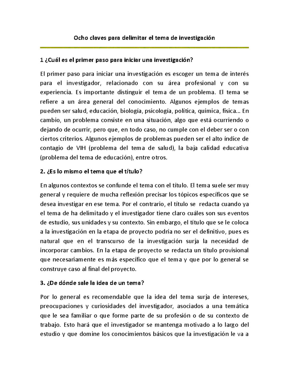 Ocho claves para delimitar el tema taller 3 - Ocho claves para ...
