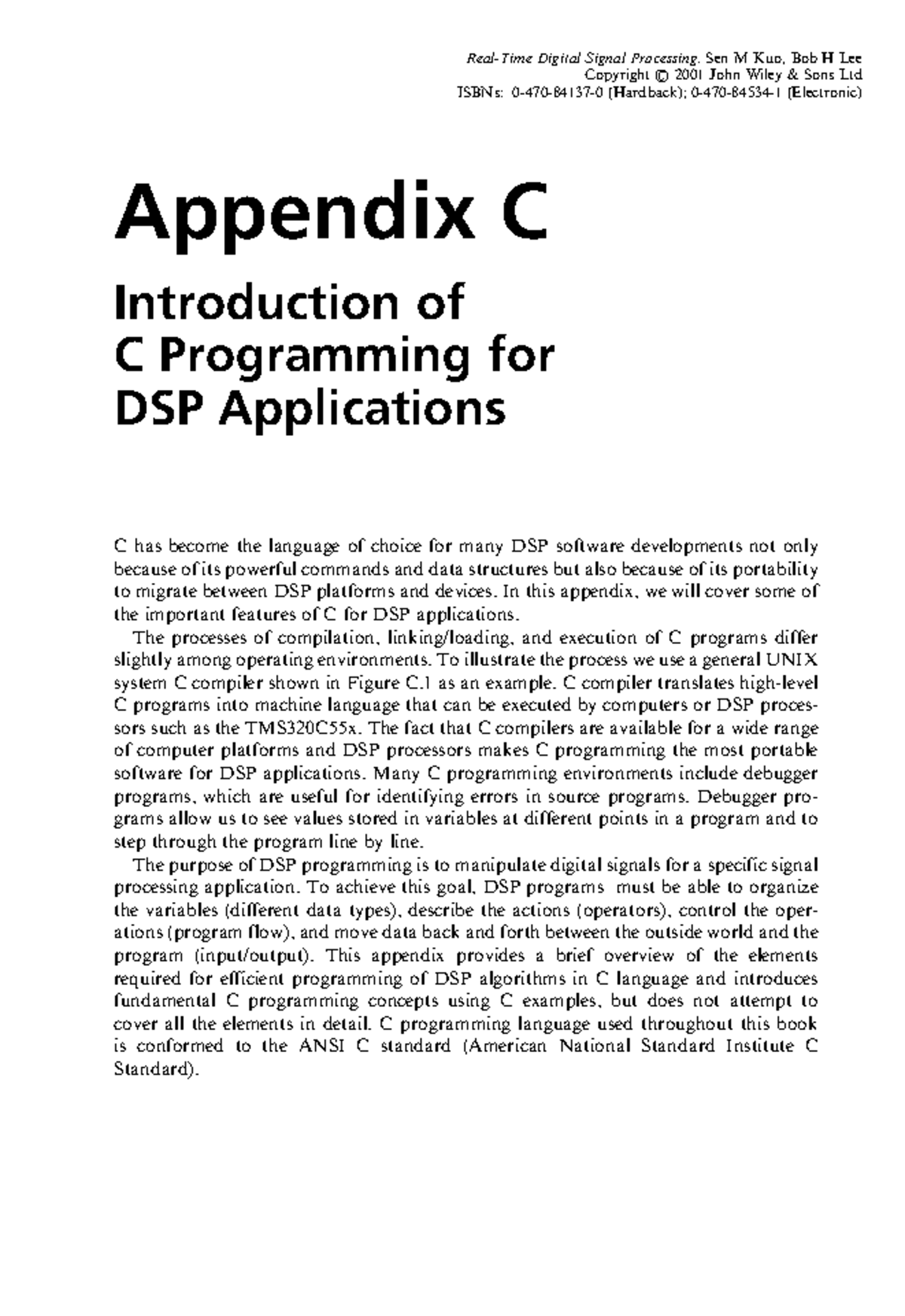 Introduction of C Programming - Appendix C Introduction of C Programming for DSP Applications C ...