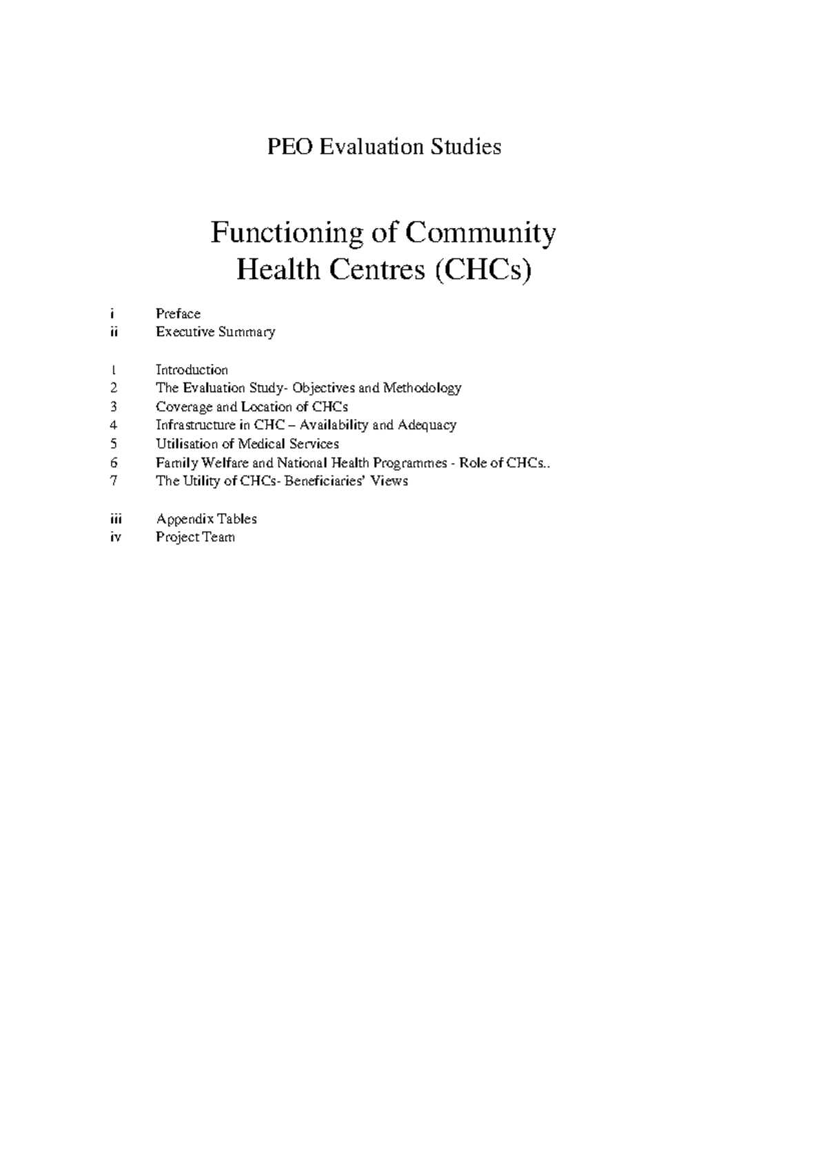 Functioning of Community Health Centres (CHCs) - PEO Evaluation Studies ...