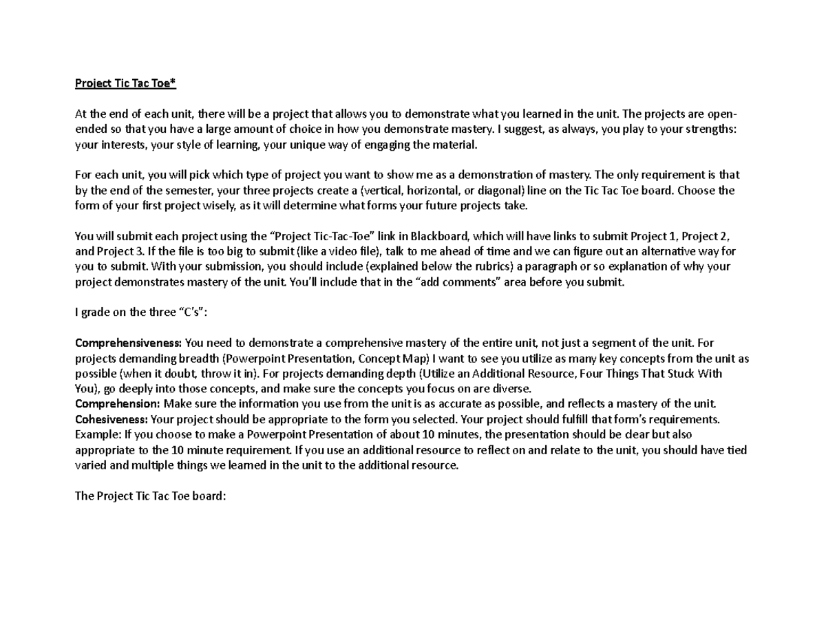 Project Tic Tac Toe Description 2022 Project Tic Tac Toe At The End Of Each Unit There Will