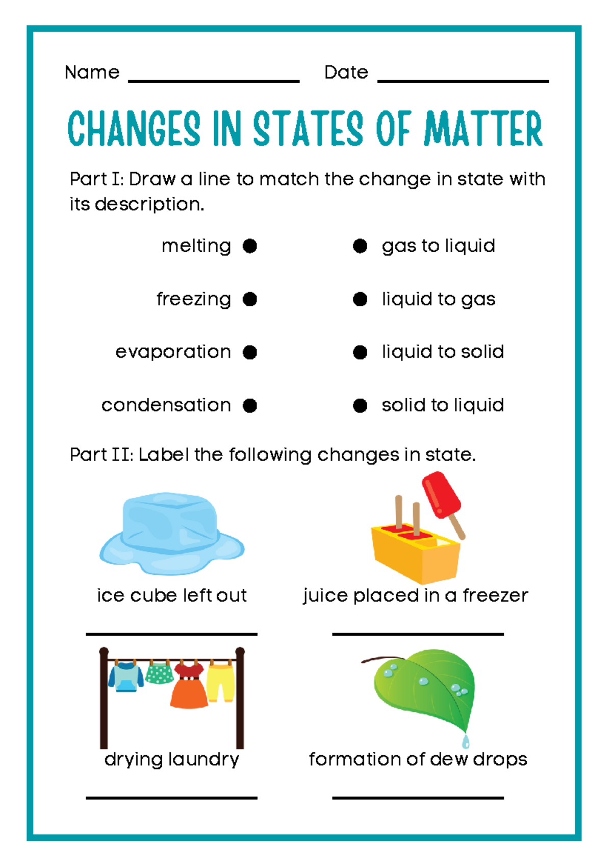 Fun Changes in States of Matter Science Worksheet - General Education ...