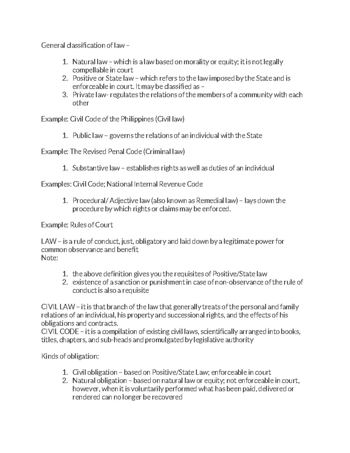 Oblicon 20introduction - General classification of law – 1. Natural law ...