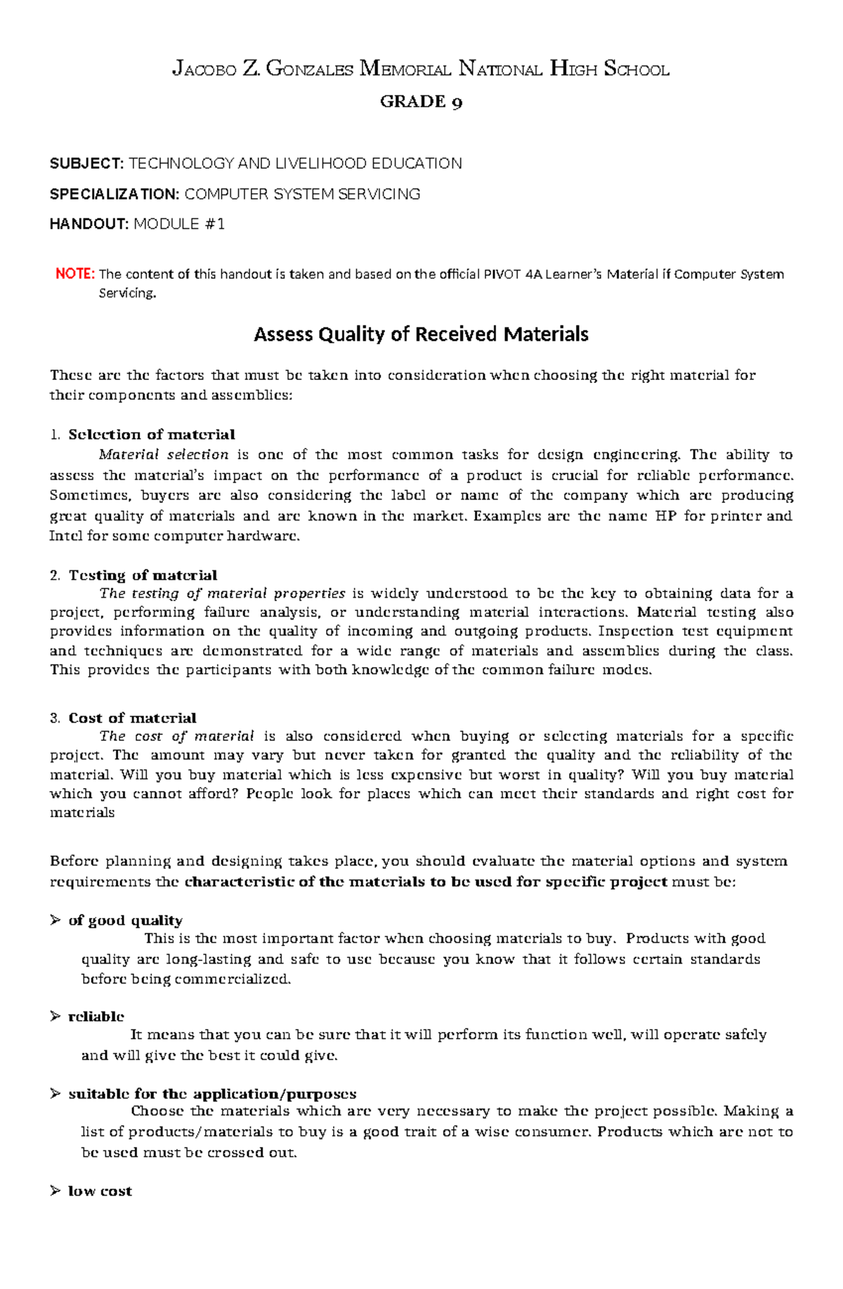 CSS9 Module 1 handouts - JACOBO Z. GONZALES MEMORIAL NATIONAL HIGH ...