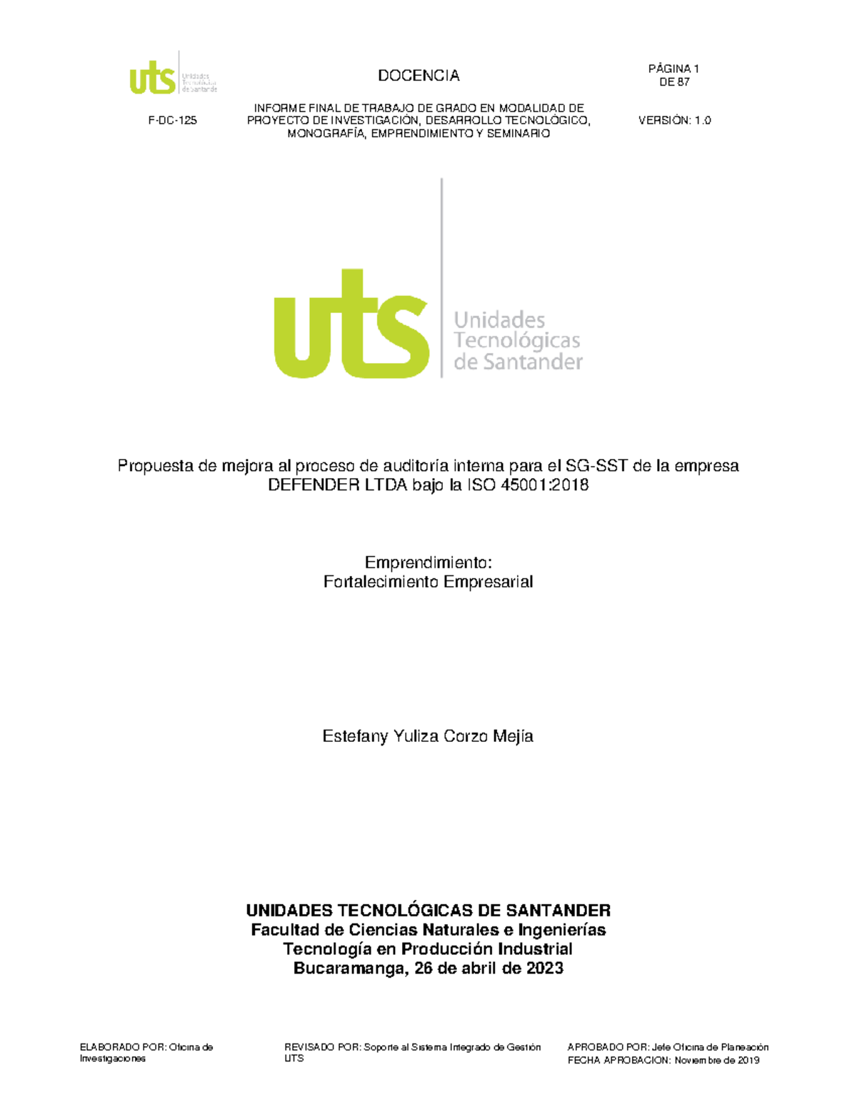 Propuesta de mejora al proceso de auditoría interna para el SG-SST bajo ...