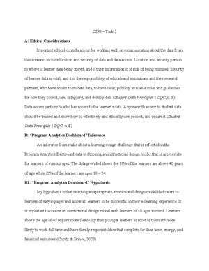 D298 Task 2 - Task 2 - pA. Design Context- hour e-learning module The ...