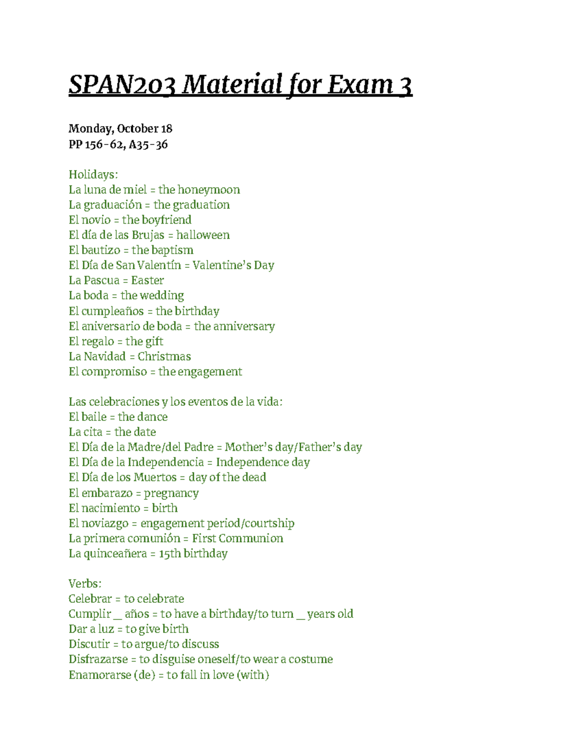 SPAN203 Material for Exam 3 - Correct form of haber + verb ending in ...