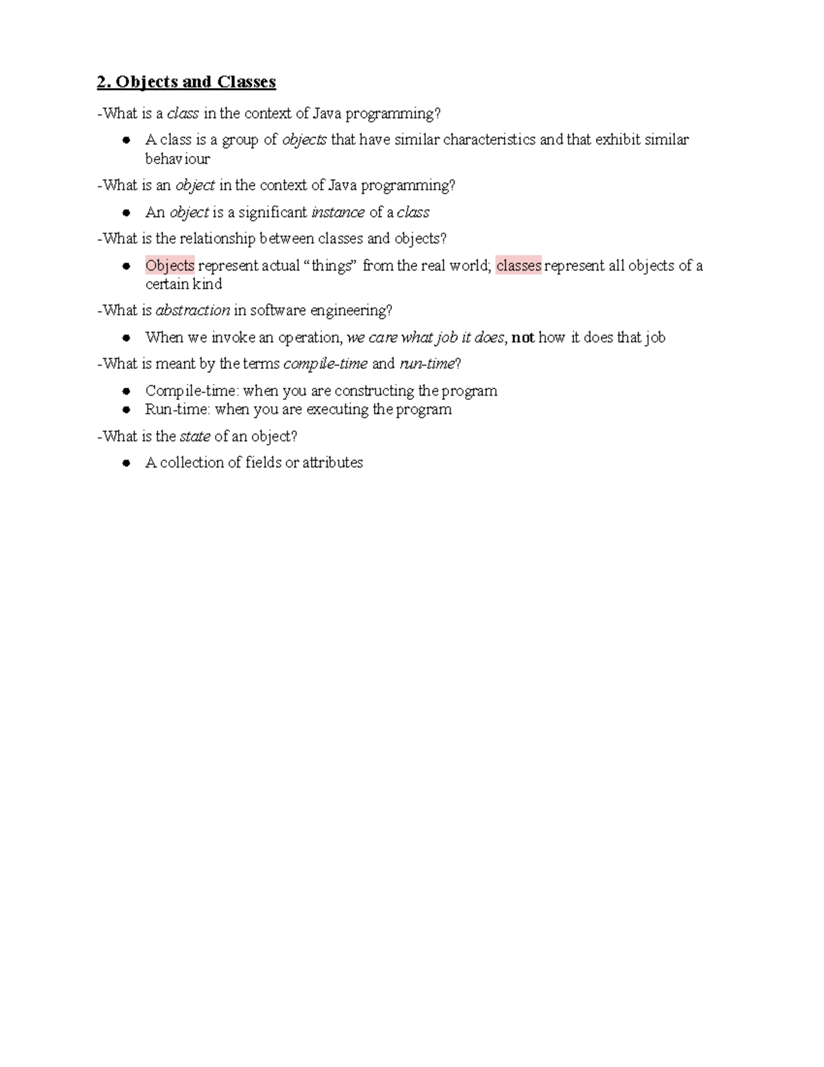 lecture 2 notes - 2. Objects and Classes -What is a class in the ...