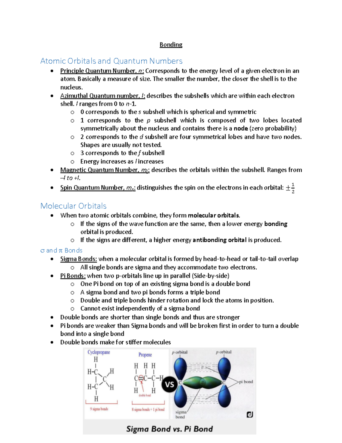 Copy of Bonding - Bonding Atomic Orbitals and Quantum Numbers Principle Quantum Number, n: - Studocu