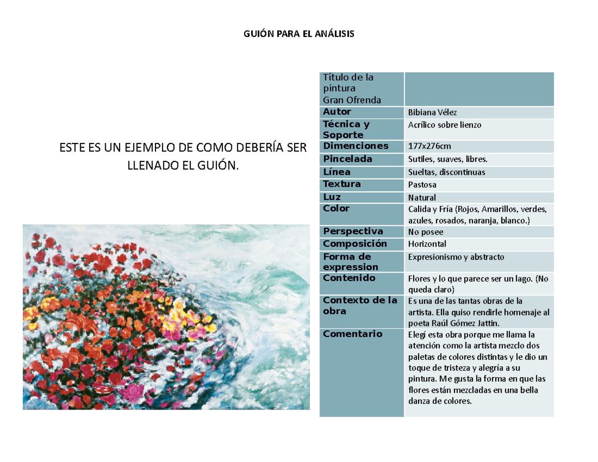 Ejemplo - Guion Analisis - GUIÓN PARA EL ANÁLISIS ESTE ES UN EJEMPLO DE ...