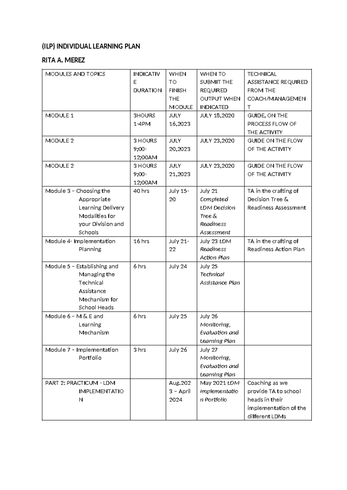 ILP - INDIVIDUAL LEARNING DEVELOPMENT REPORT - (ILP) INDIVIDUAL ...