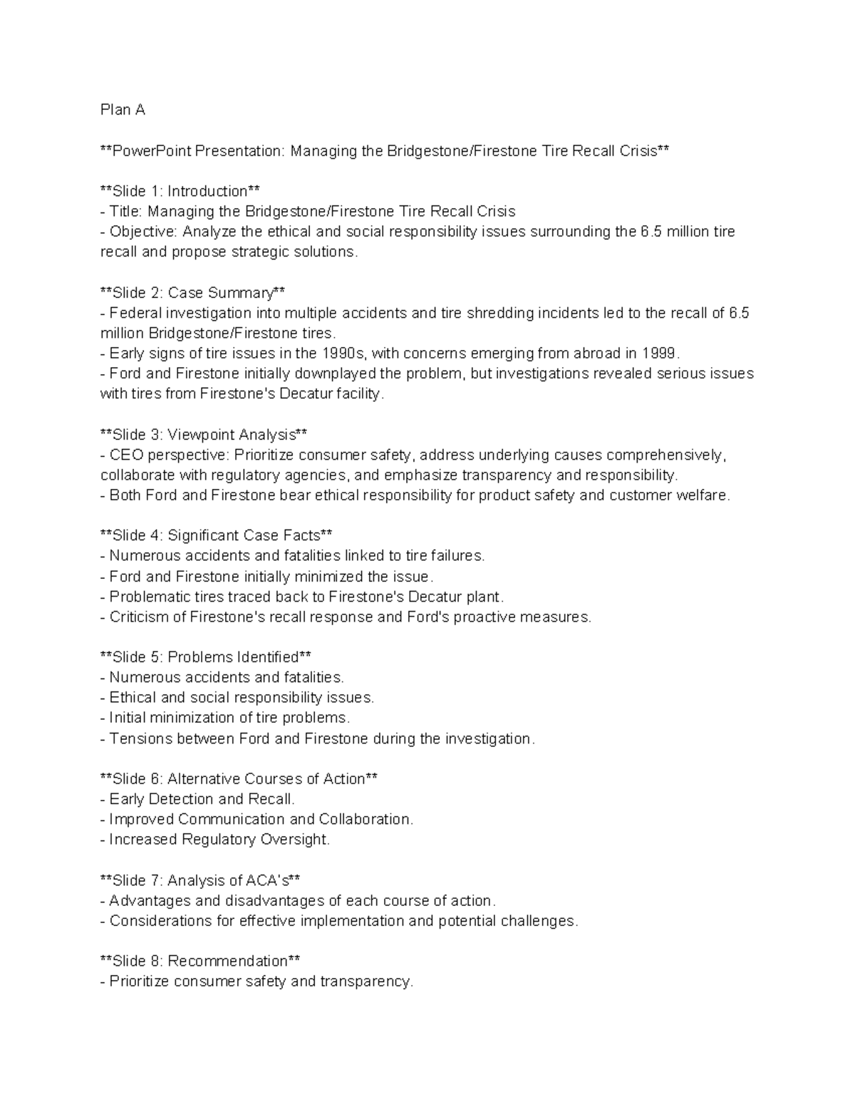 Template of case study ent management - Plan A PowerPoint Presentation: Managing the - Studocu