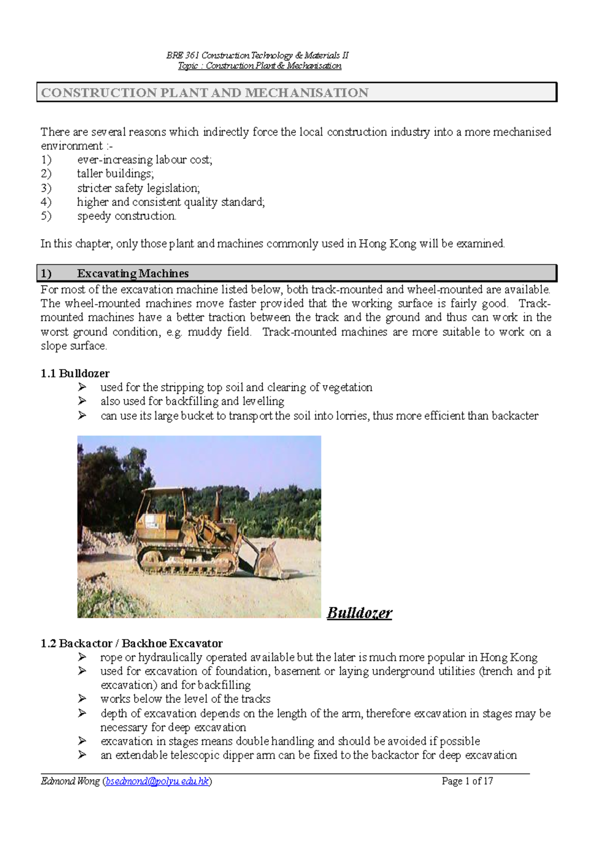 3 Plant & Mechanisation 2 - BRE 361 Construction Technology Materials ...