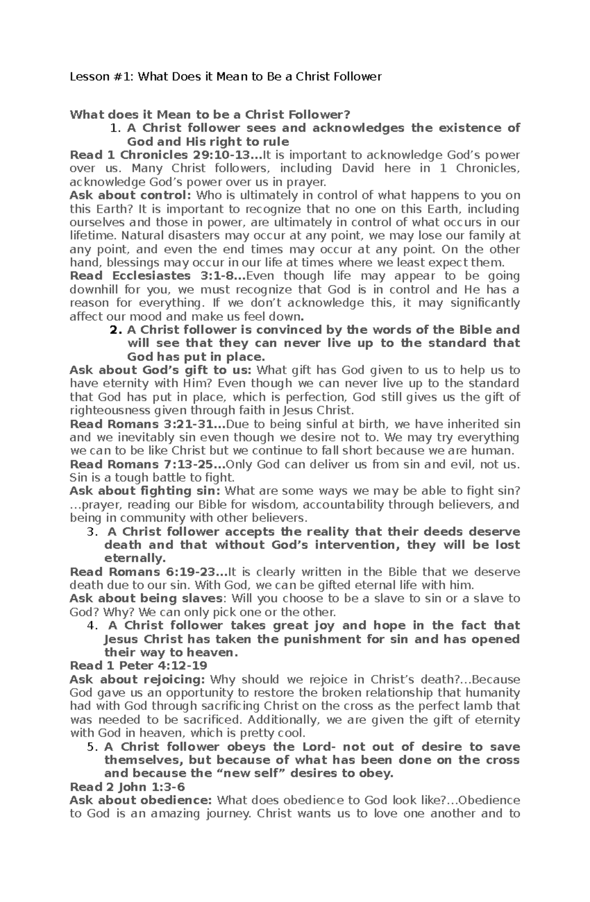 Lesson 1-Christ Follower - Lesson #1: What Does it Mean to Be a Christ ...