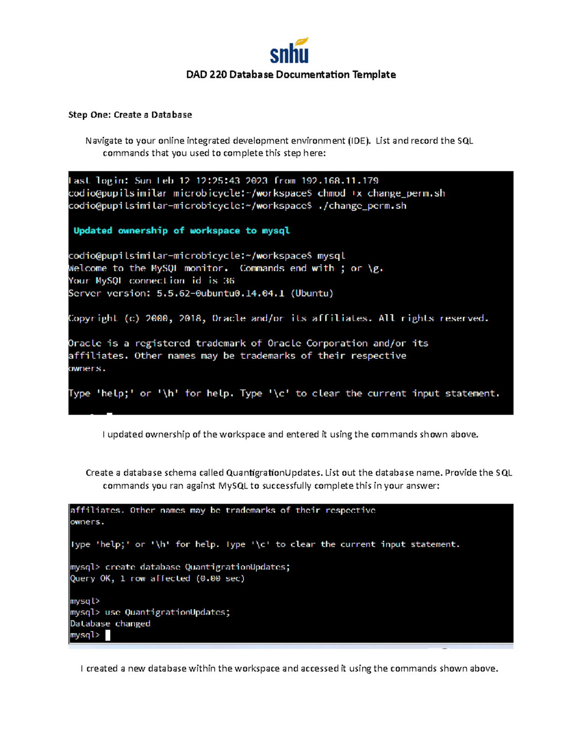 Module 6 - Project 1 - Evans, Jordan - DAD 220 Database Documentation Template Step One: Create ...