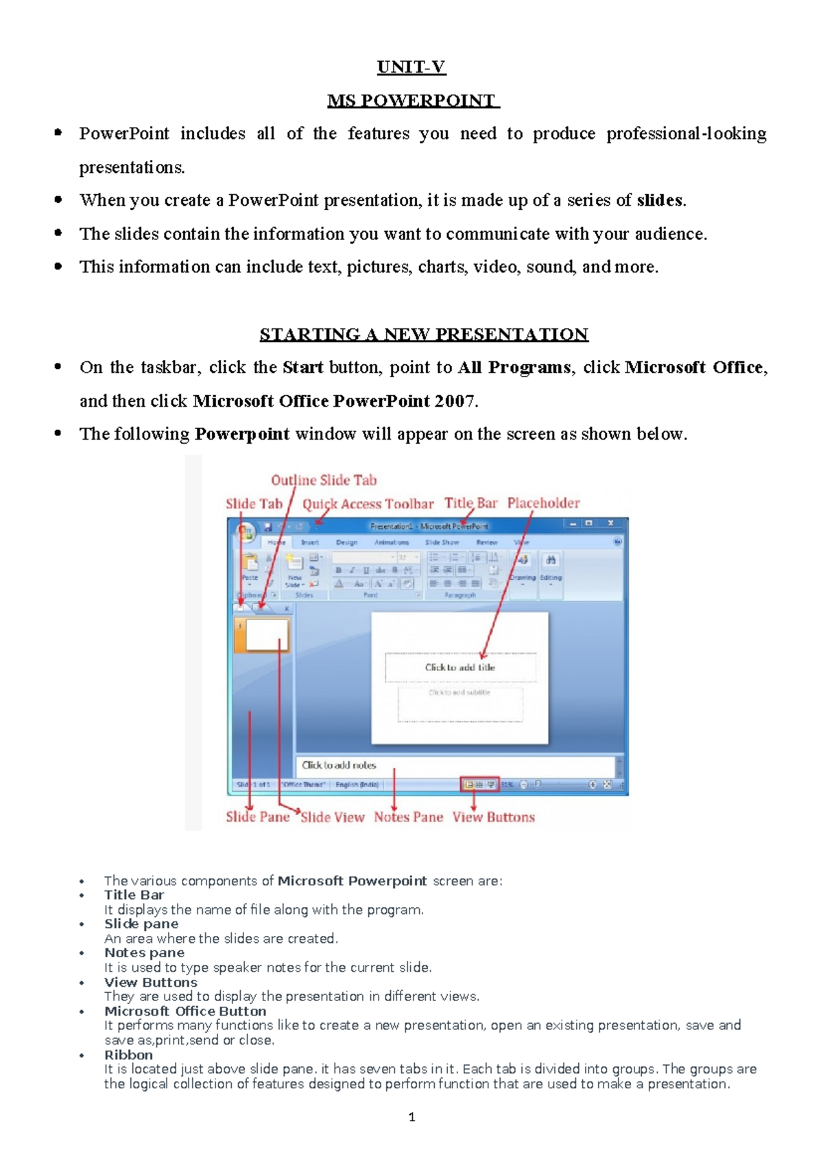 COA UNIT-V - NOTES - UNIT-V MS POWERPOINT PowerPoint includes all of ...