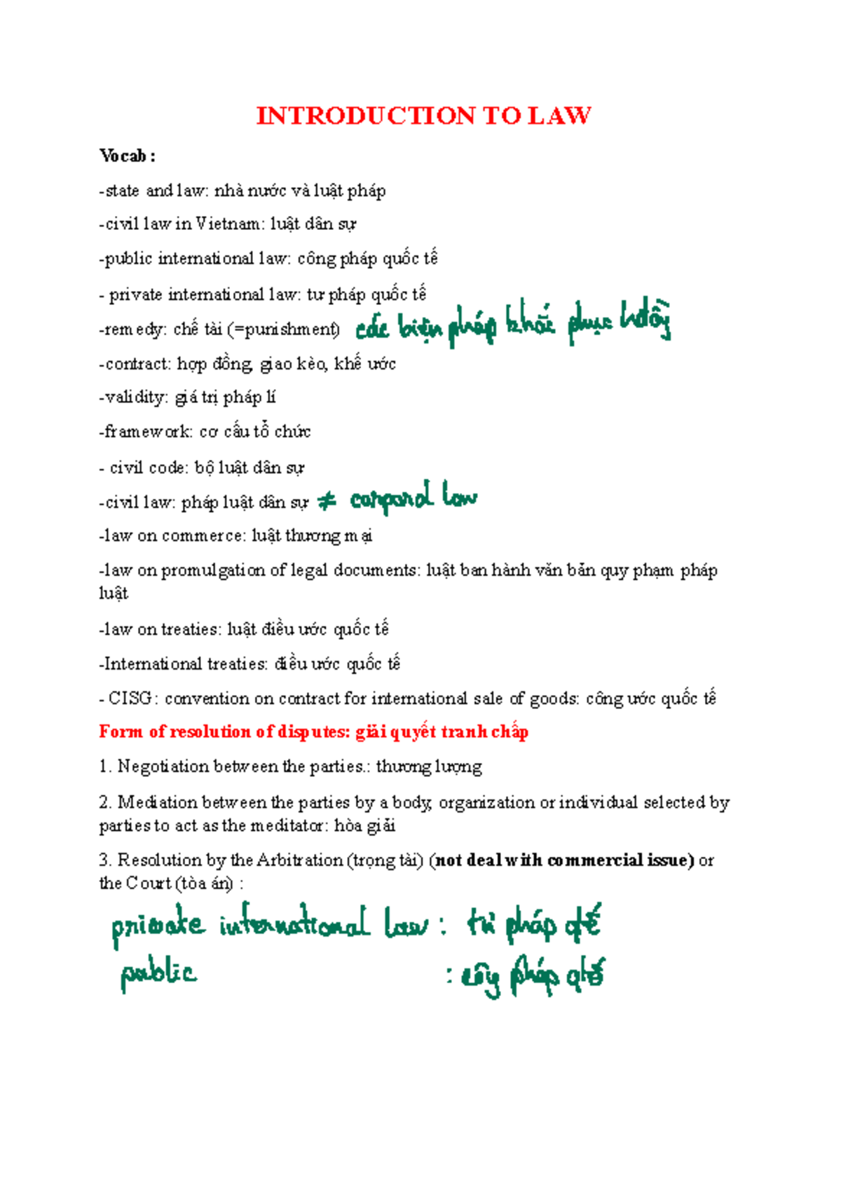 General law note Mr - Note PLDC - INTRODUCTION TO LAW Vocab: -state and ...