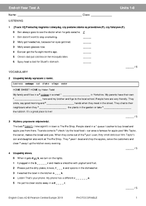 EC A2 Tests - End-of-Year Test Answer Key and Script - English Class A2 ...