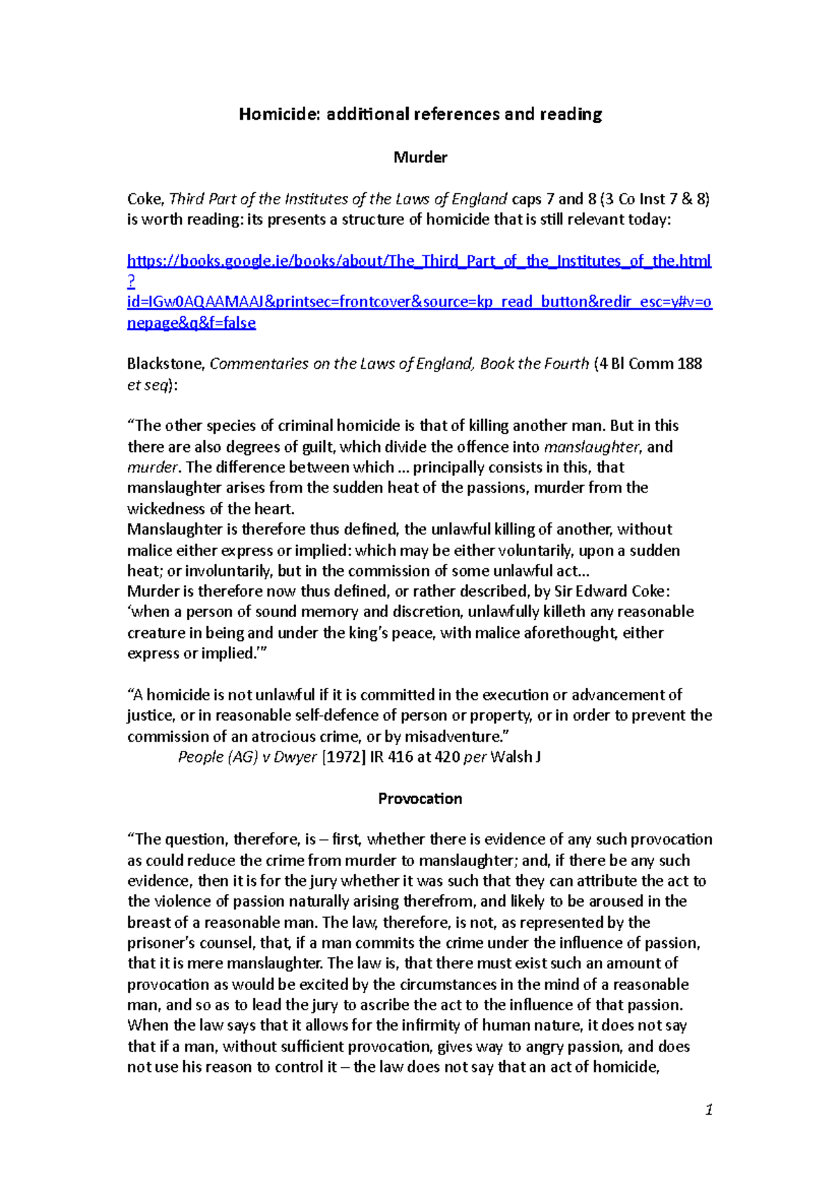 Homicide additional material 1 - Homicide: additional references and ...