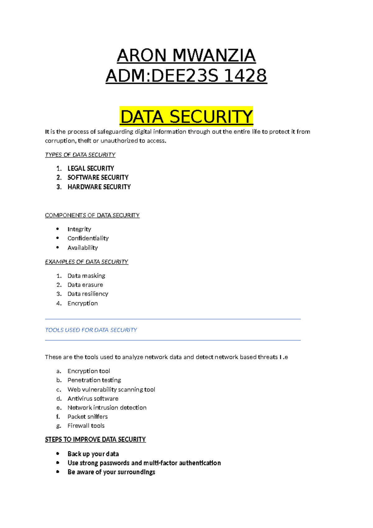 DATA Securit 1 - THIS ARE JUST SHORT FORM NOTES - ARON MWANZIA ADM ...