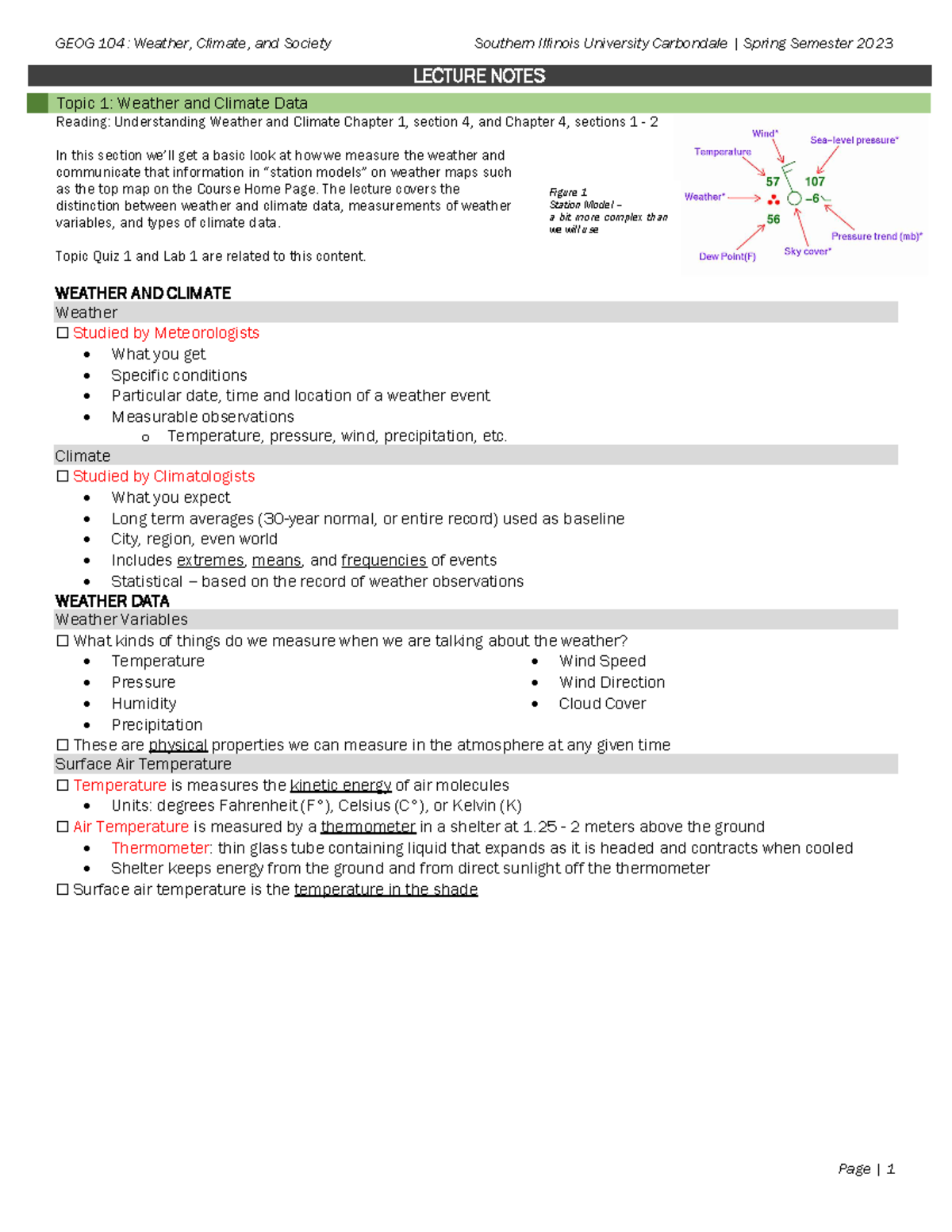 Topic 1 - Weather and Climate Data - LECTURE NOTES Topic 1: Weather and ...