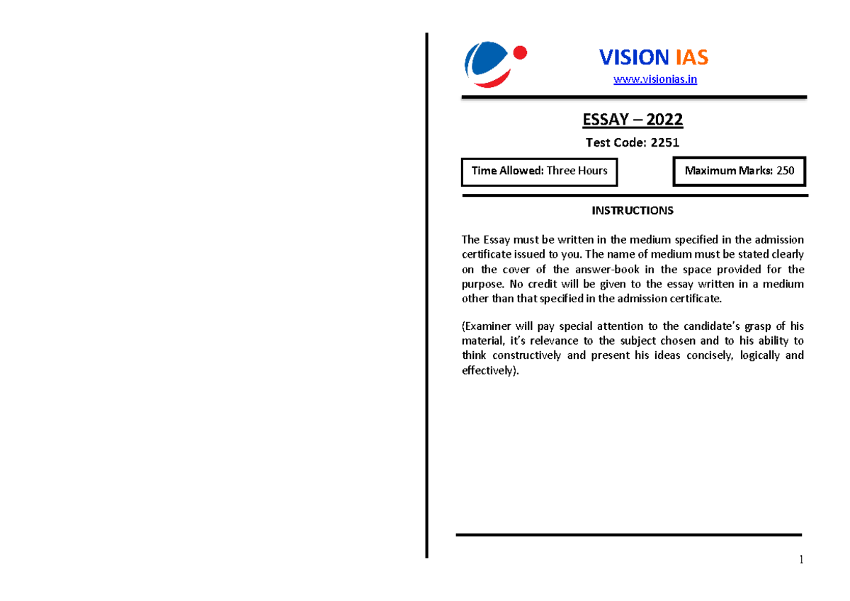 Vision CSM22 Value Added Essay Test 1 freeupscmaterials.org - 1 ESSAY ...