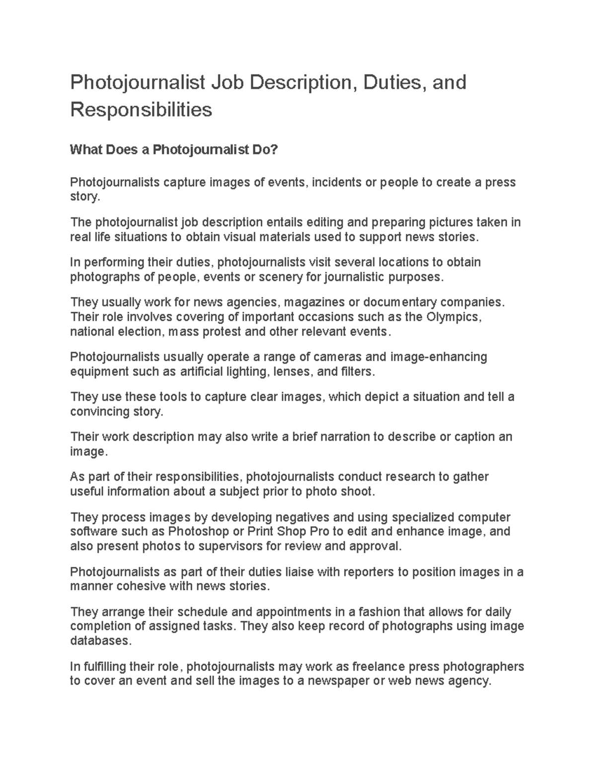 Photo journalism - Photojournalist Job Description, Duties, and ...