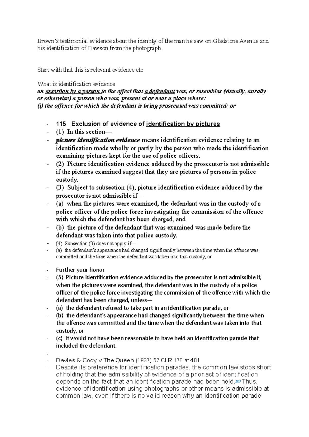 Written submissions - Prep for moot assignment - Brown’s testimonial ...