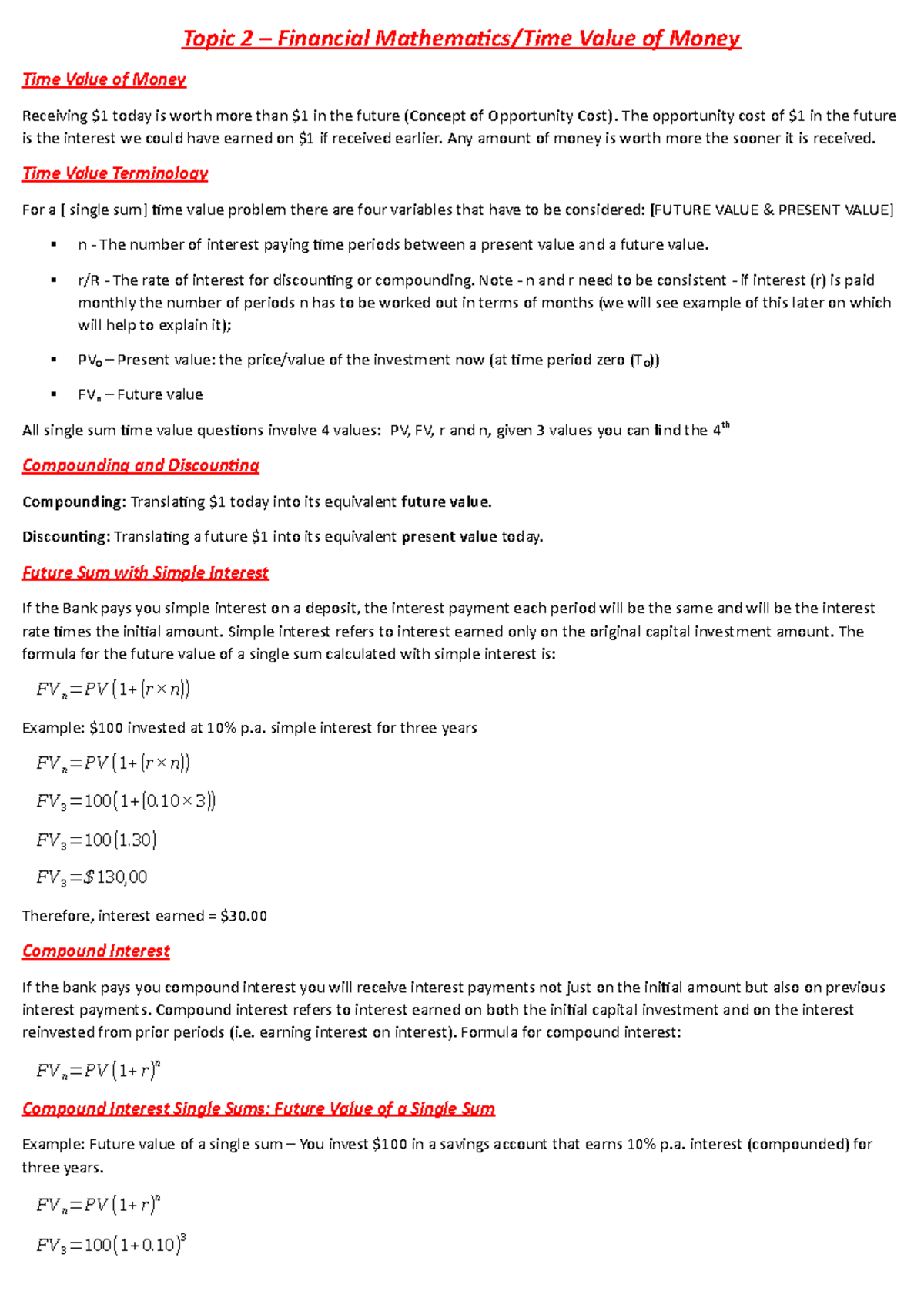 Topic 2 - Financial Mathematics - Time Value of Money - Topic 2 ...